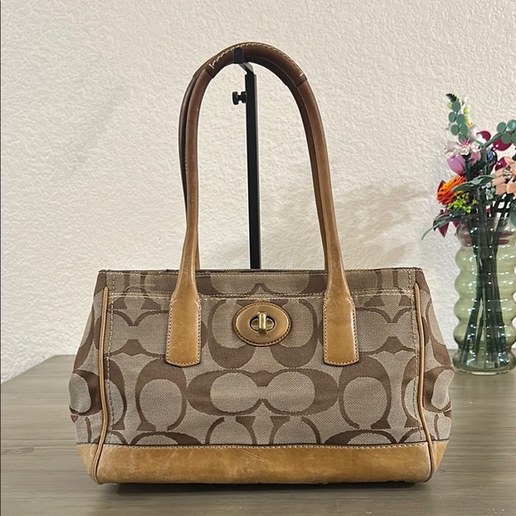 Coach | Bags | Coach Hampton 2463 Line Purse Shoulder Bag Tote Tan ...